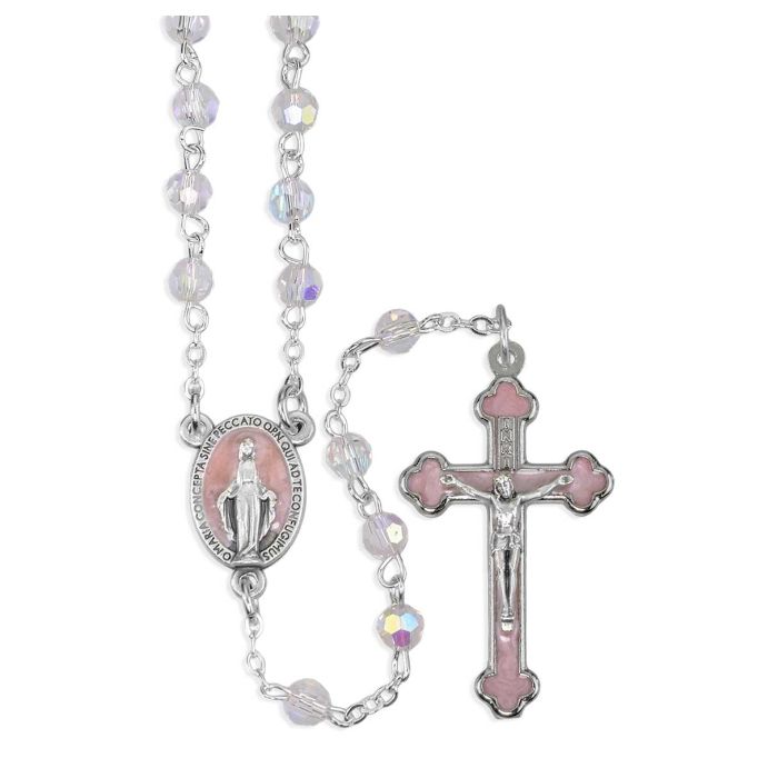 5mm Crystal Rosary with Pink Crucifix – St. George