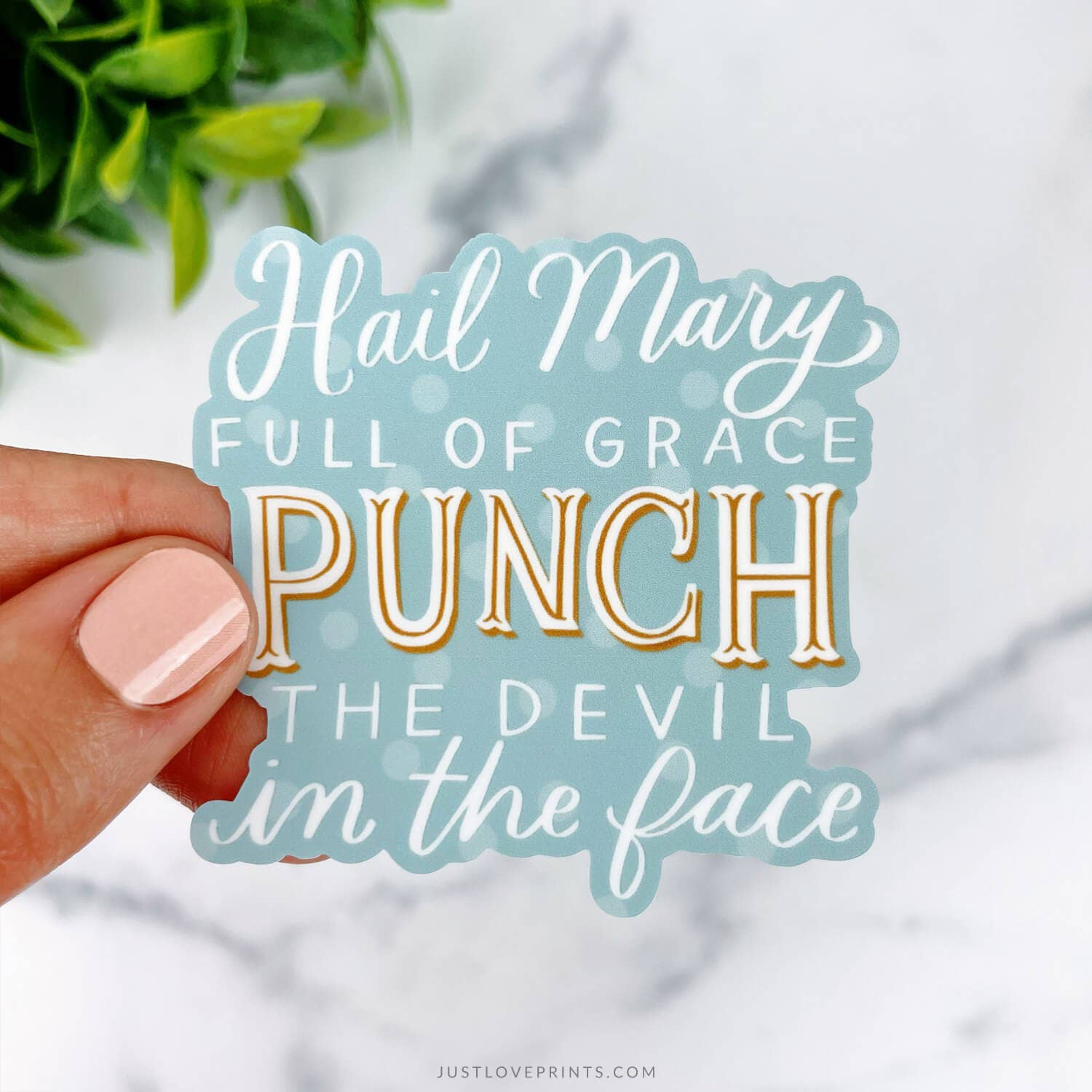 Blue Hail Mary Punch The Devil Vinyl Sticker – St. George